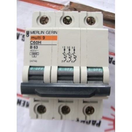 "Merlin Gerin C60H-B63 Breaker - 6kA, 63A, DIN Rail, IEC/EN 60898-1 S