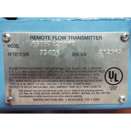 Micro Motion RFT9712-1PNU Remote Flow Transmitter
