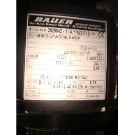 Bauer BS02-37V/D04LA4/SP Worm Geared Motor – 0.06 kW Compact Drive