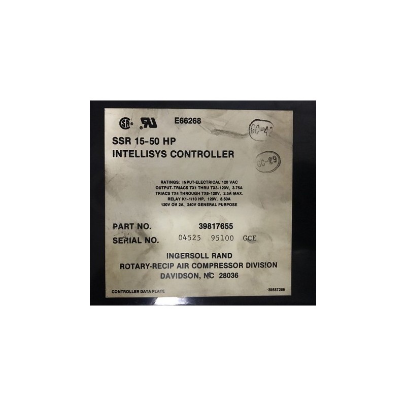 Intellisys SSR 15-50 HP 39817655 Controller for Ingersoll Rand Air ...