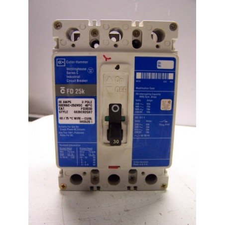 "Cutler Hammer FD3030 Breaker - 600VAC, 30A, 3-Pole, Overload Protect