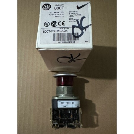 Allen-Bradley 800T-FXR10AD4 Series T 30.5 mm Red Mushroom Head Illuminated Push-Pull Button
