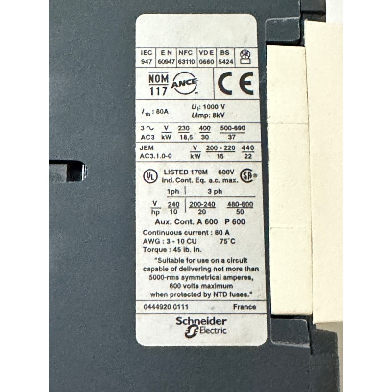 "Telemecanique LC1 D65 Switch - Durable 3-Pole 65A Contactor for Indu