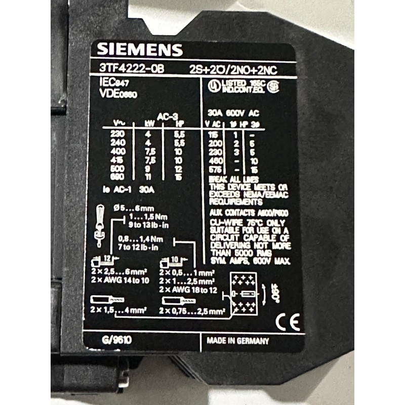 Siemens 3TF42 22-0BB4 Contactor – Specifications and Replacement