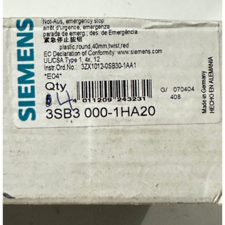 Siemens 3SB3000-1HA20 Emergency Stop Pushbutton – Specifications and ...