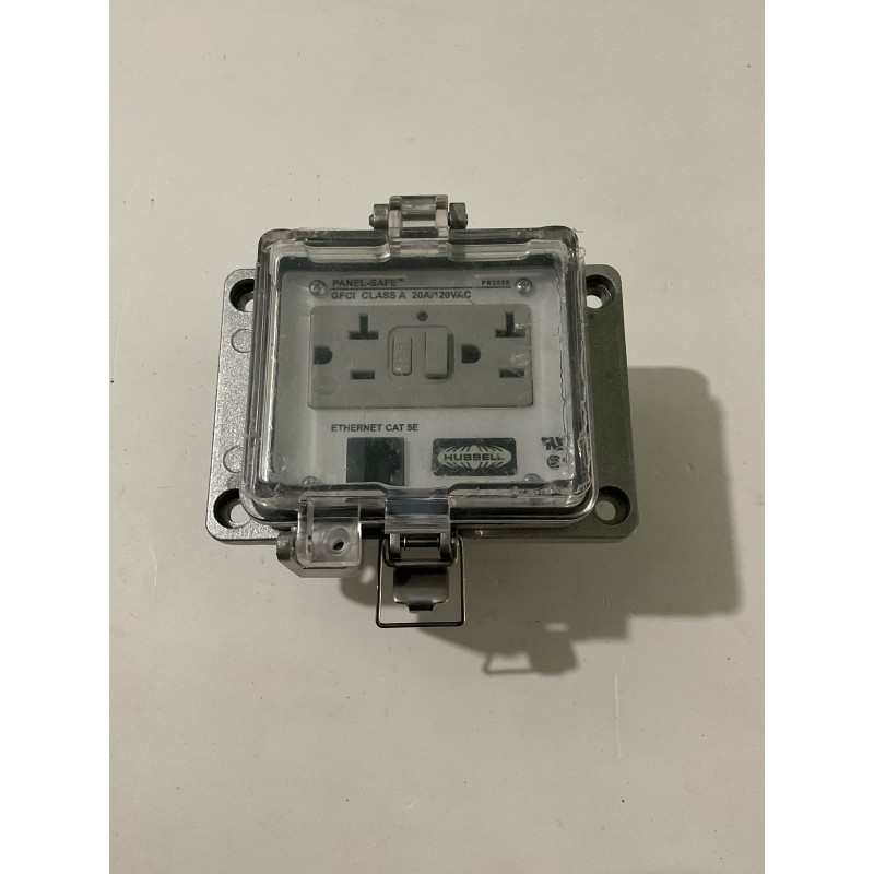 Hubbell PR205E Panel-Safe Access Port – 20A 125V GFCI with Cat 5e Ethernet