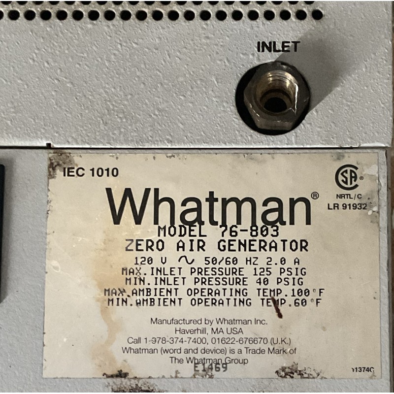 Whatman Zero Air Generator Model 76-803 - High-Purity Air Purification ...