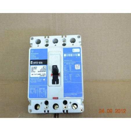 "Cutler Hammer HFD3070 Breaker - 3-Pole, 70A, 600V AC, Overcurrent Pr