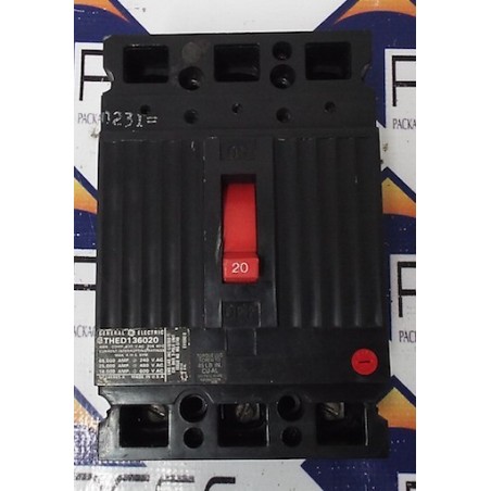 "GE THED136020 3-Pole 20A 600V Circuit Breaker - UL Listed & CSA Cert
